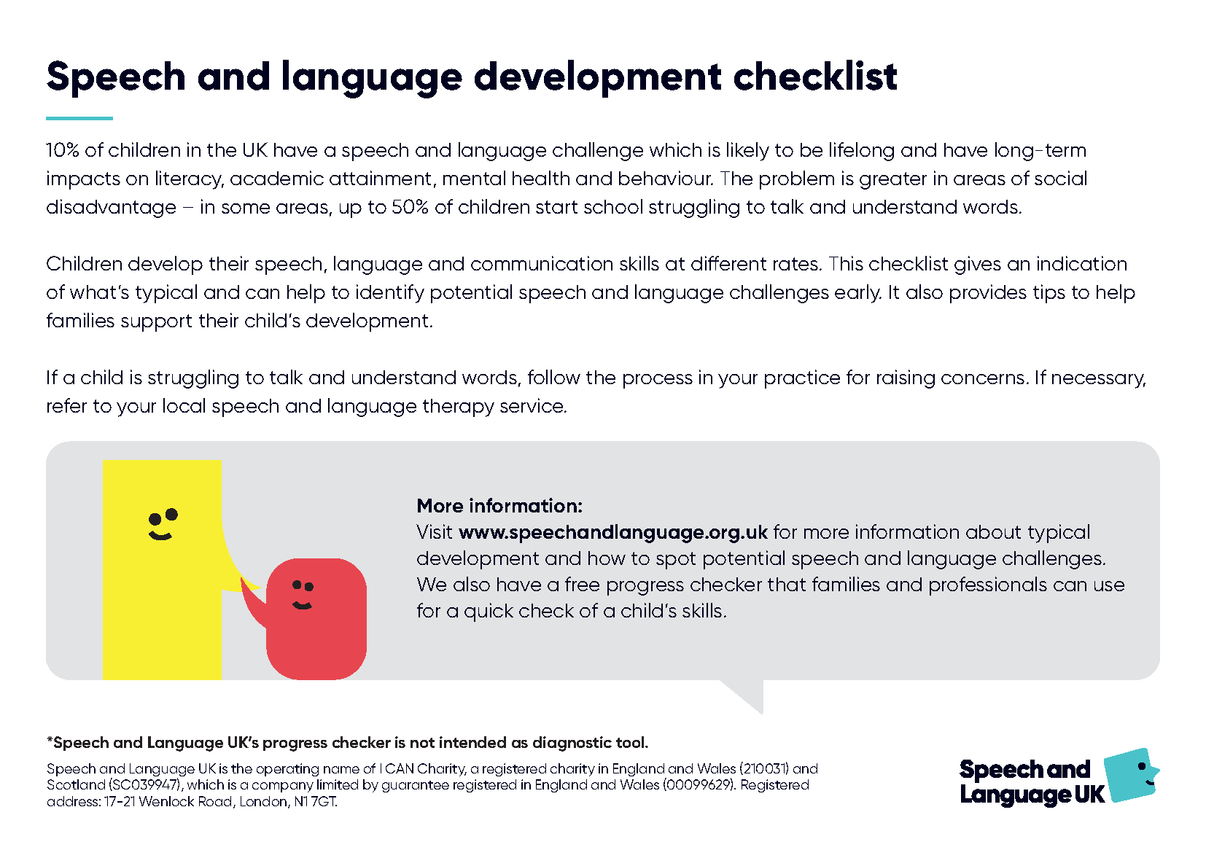 Speech and language development checklist (set of 10) – Speech and ...